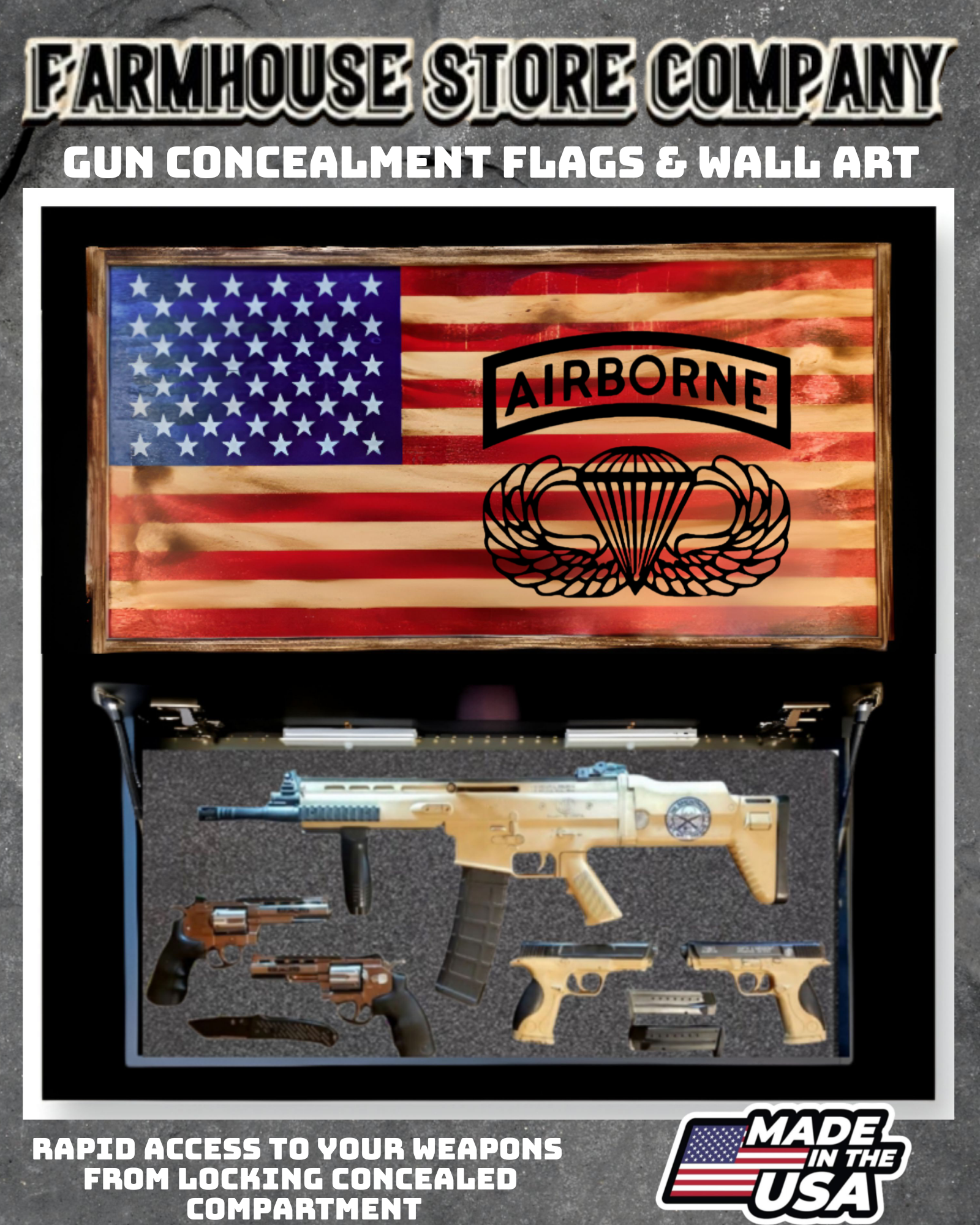 Gun Concealment Flag Deluxe Wall Art Charred Flag Airborne Design ...