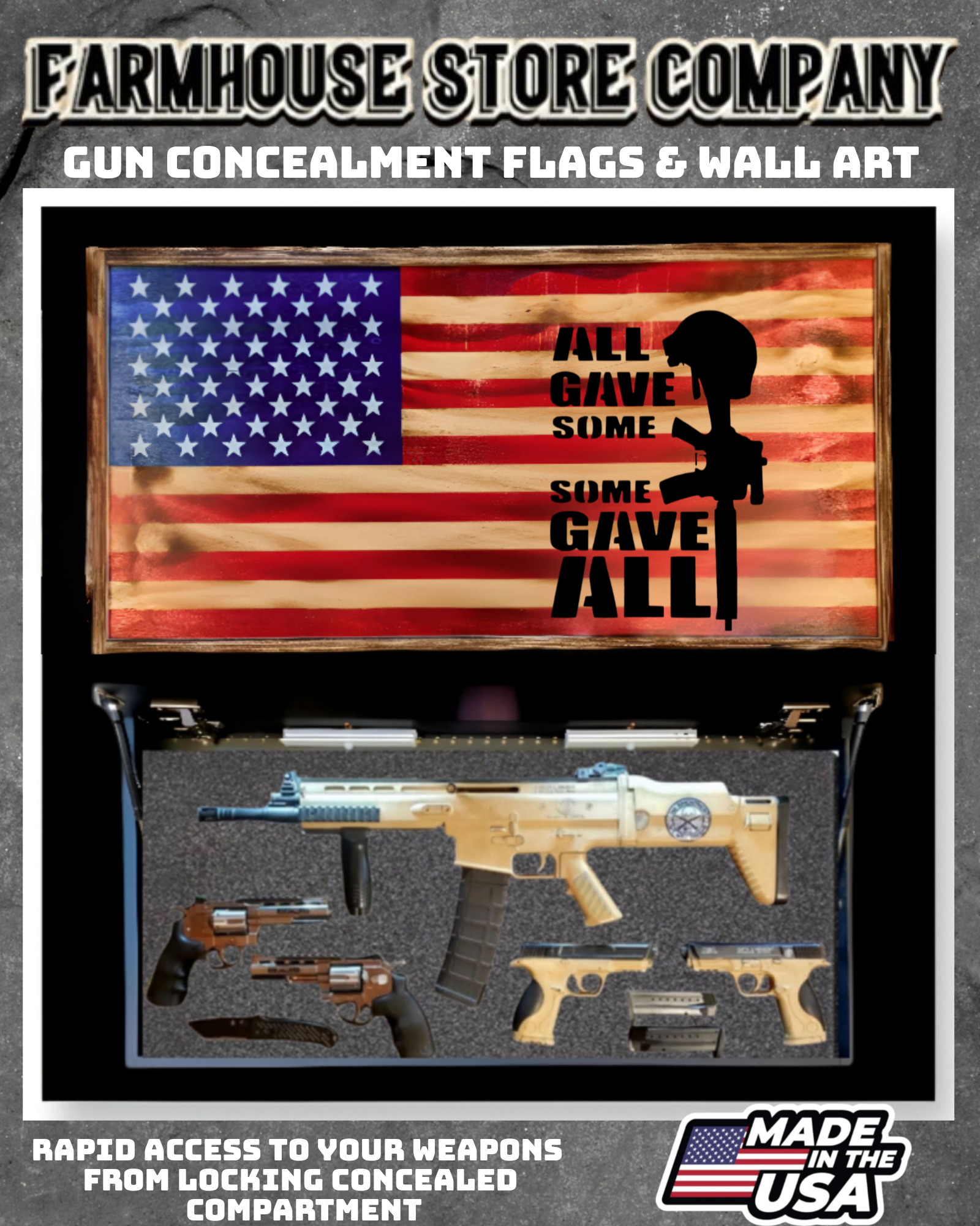 Gun Concealment Flag Deluxe Wall Art Charred Flag Some Gave All Design ...