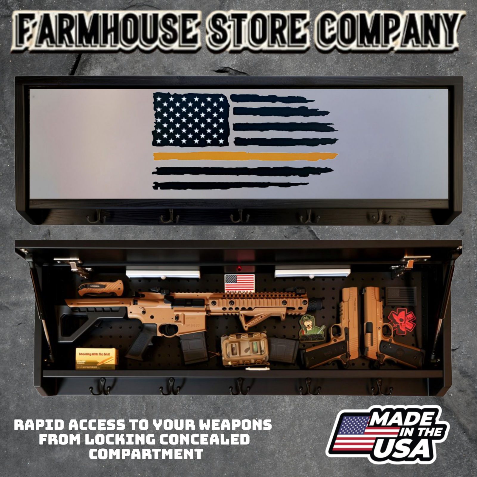 Gun Concealment Coat Rack Black Unit White Thin Yellow Line Flag Desig ...