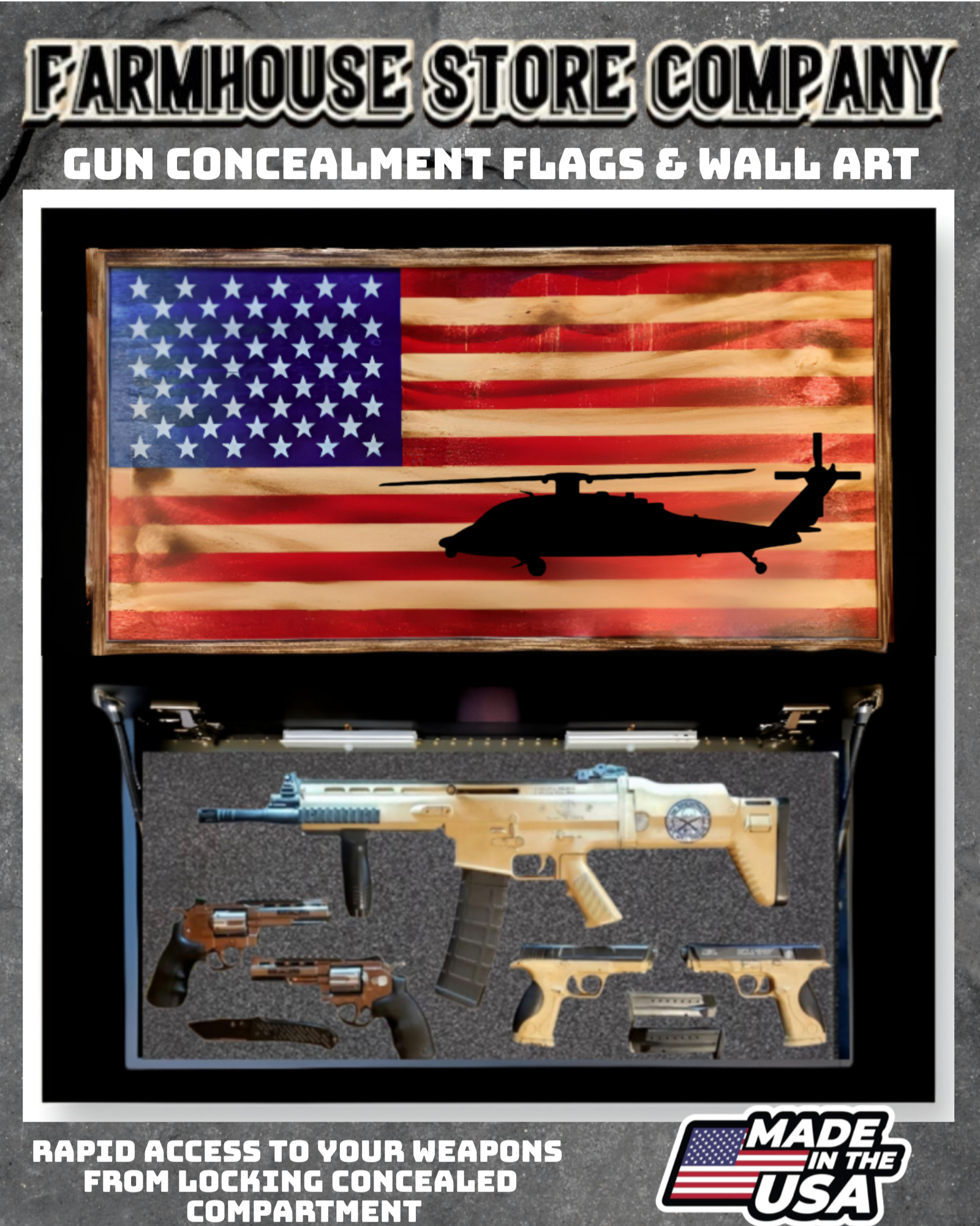 Gun Concealment Flag Deluxe Wall Art Charred Flag Black Hawk Helicopte ...