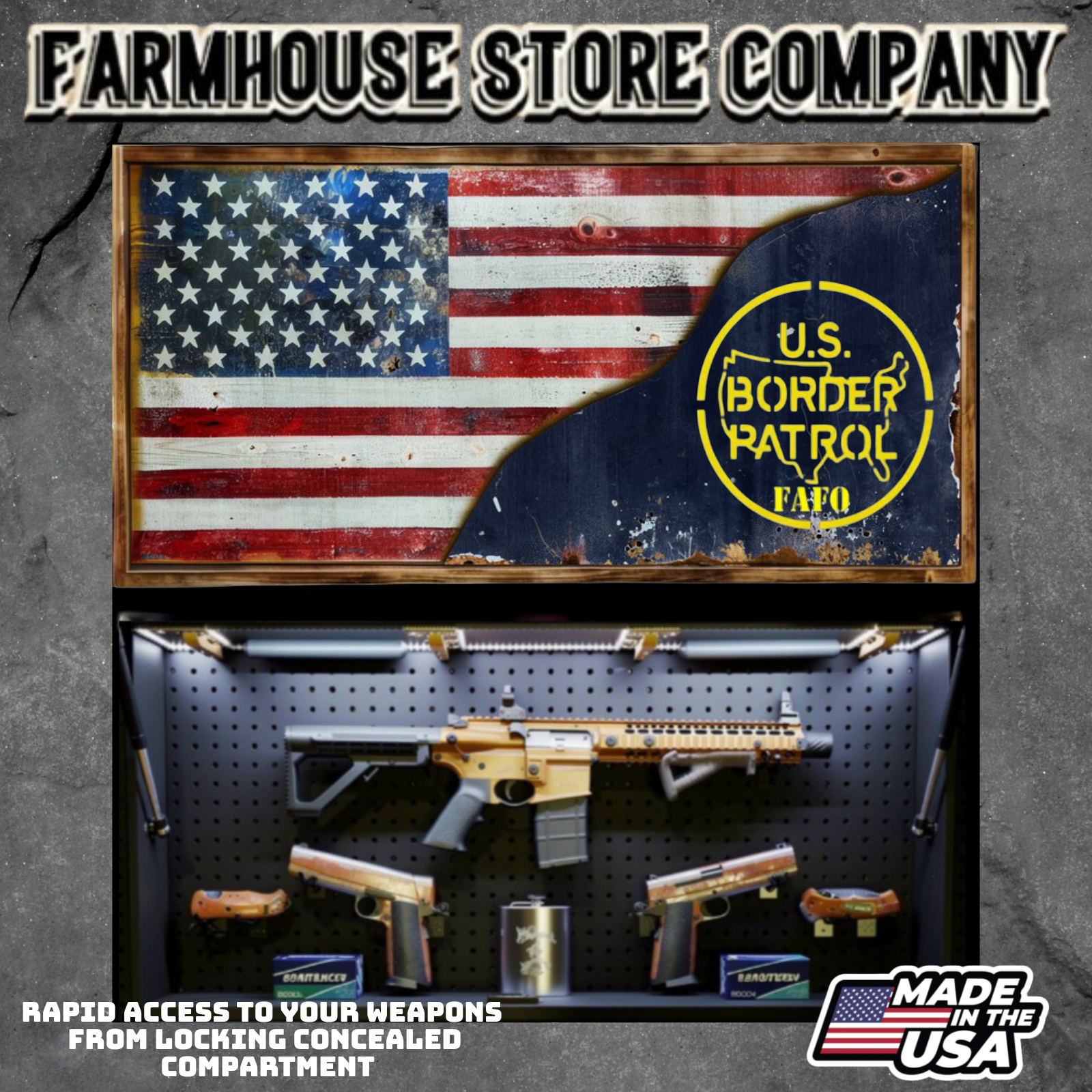 Gun Concealment Flag Deluxe Wall Art TORN & BATTLE-WORN BLUE Border Pa ...