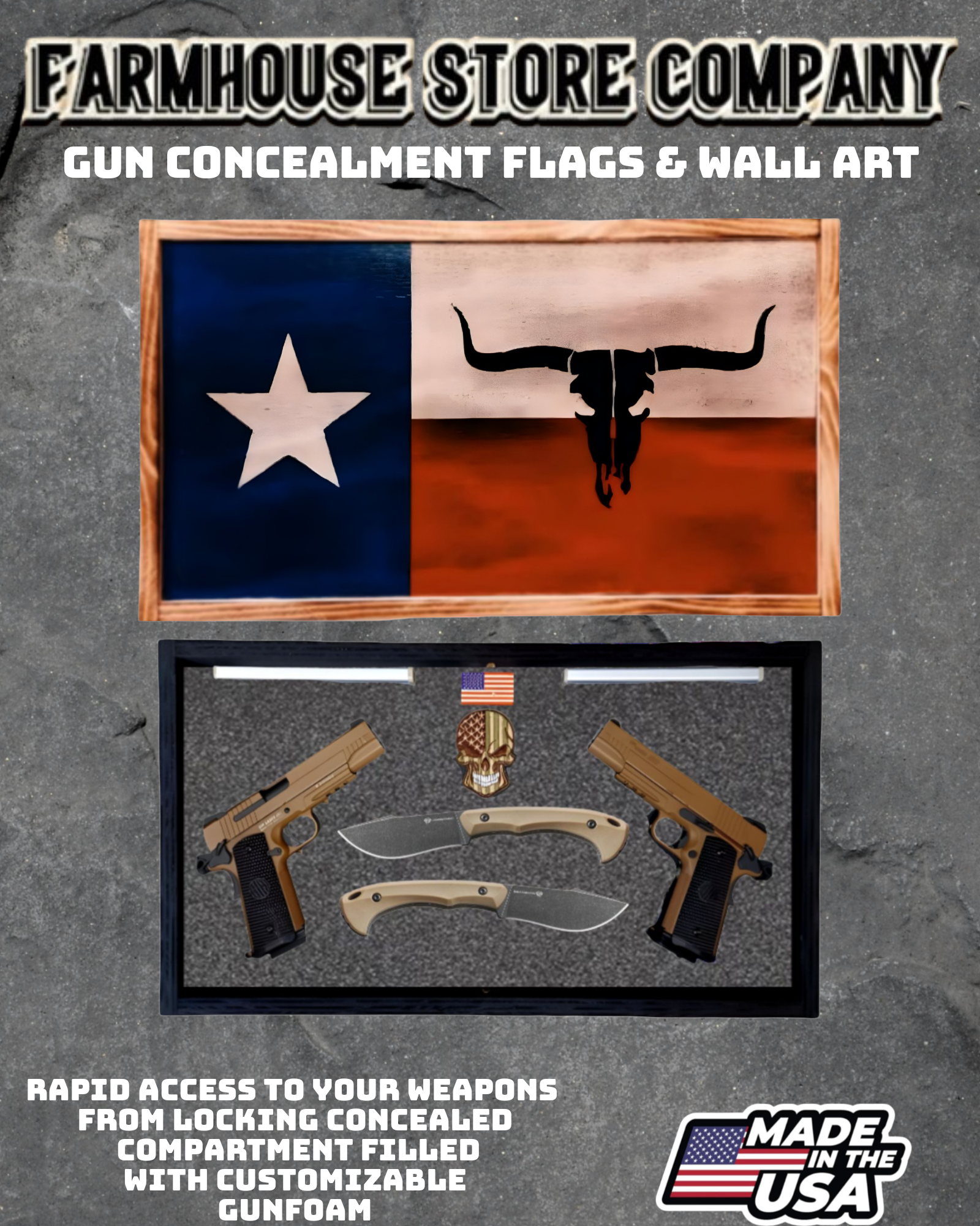 Gun Concealment Flag Deluxe Handgun Wall Art Charred Flag Texas Design ...
