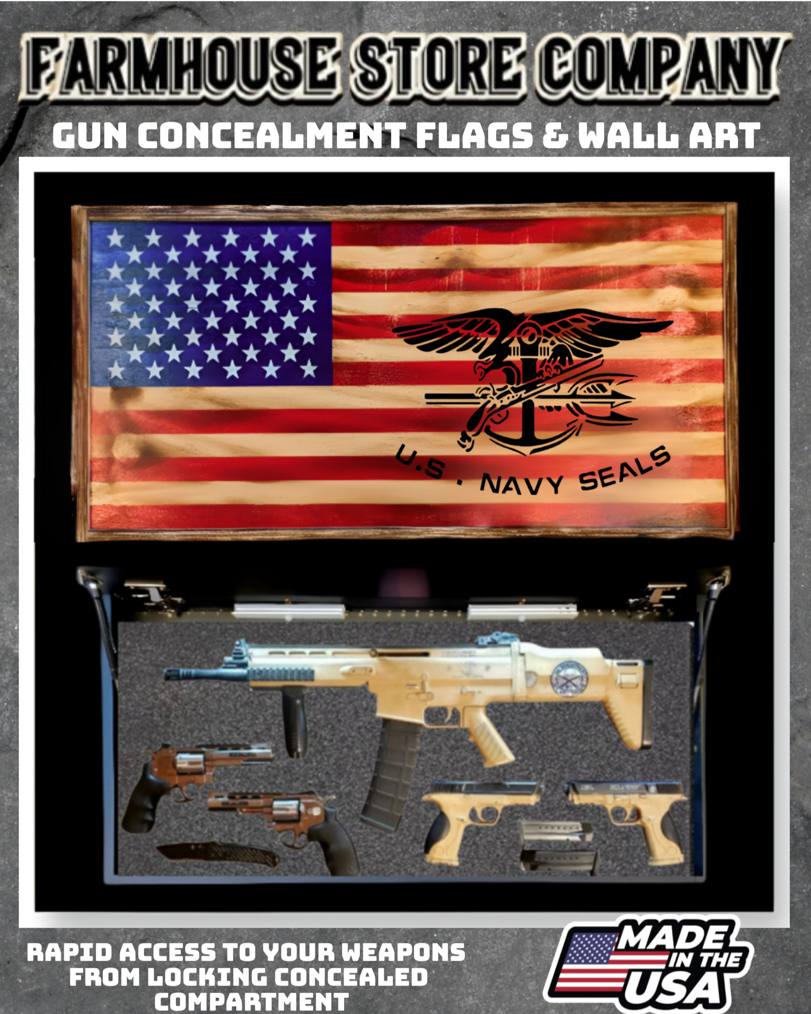 Gun Concealment Flag Deluxe Wall Art Charred Flag Navy Seals Design ...